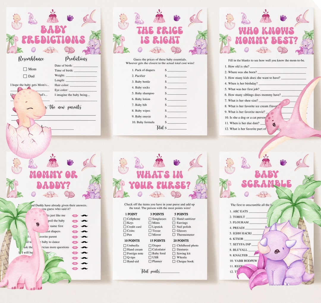 14 Girl Dinosaur Baby Shower Games Girl Dino Baby Shower Games Pink ...