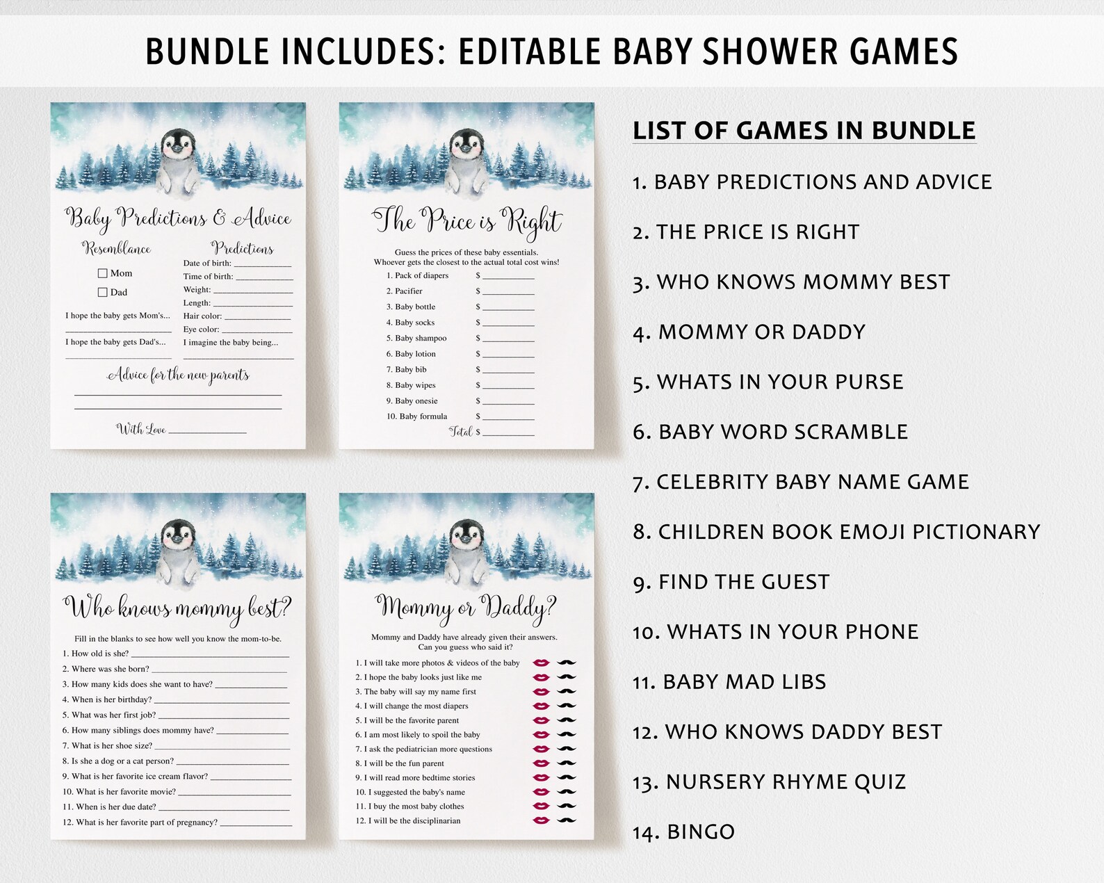 Penguin Baby Shower Bundle Penguin Baby Shower Penguin Baby - Etsy