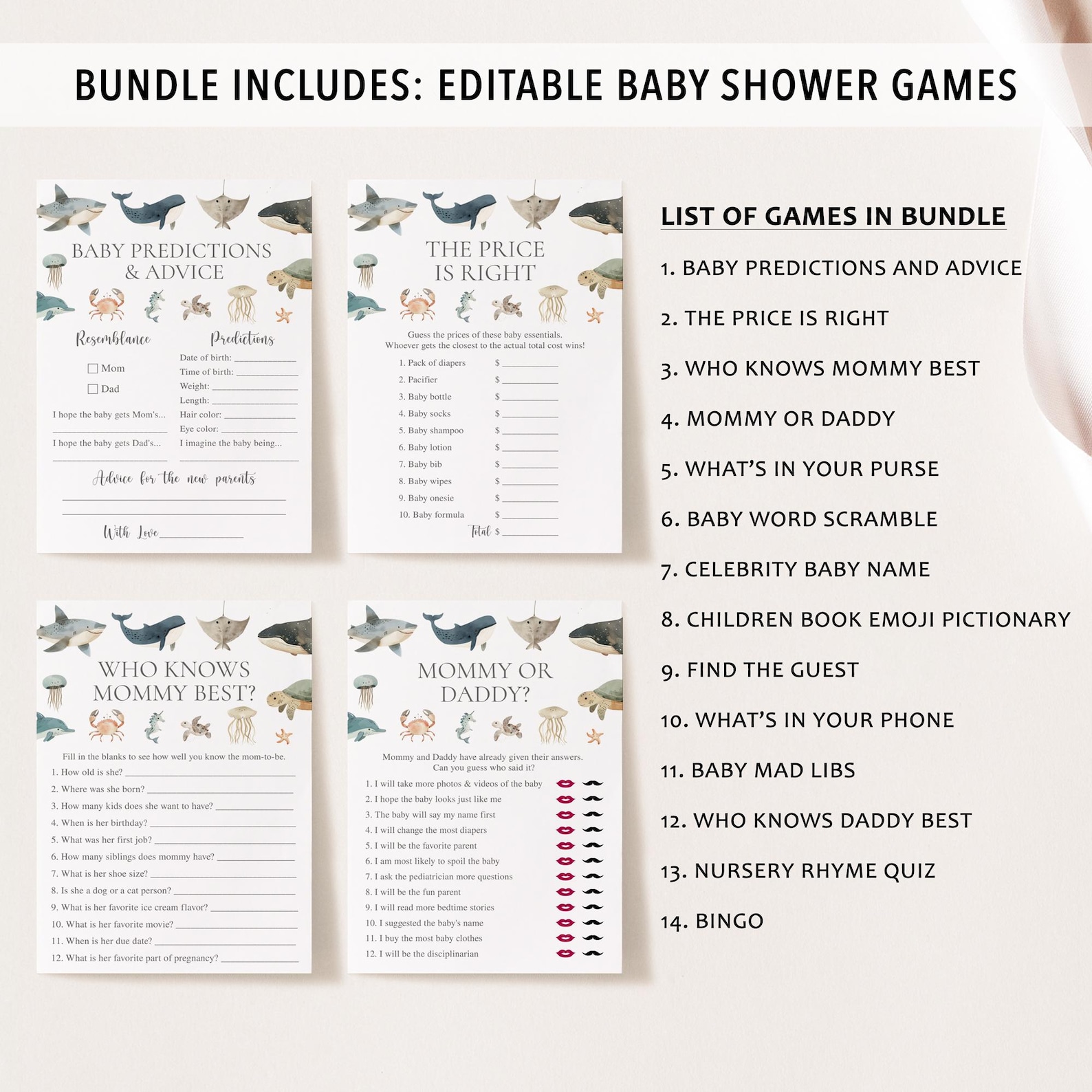 Under the Sea Baby Shower Bundle, Sea Animals Baby Shower, Ocean Baby ...