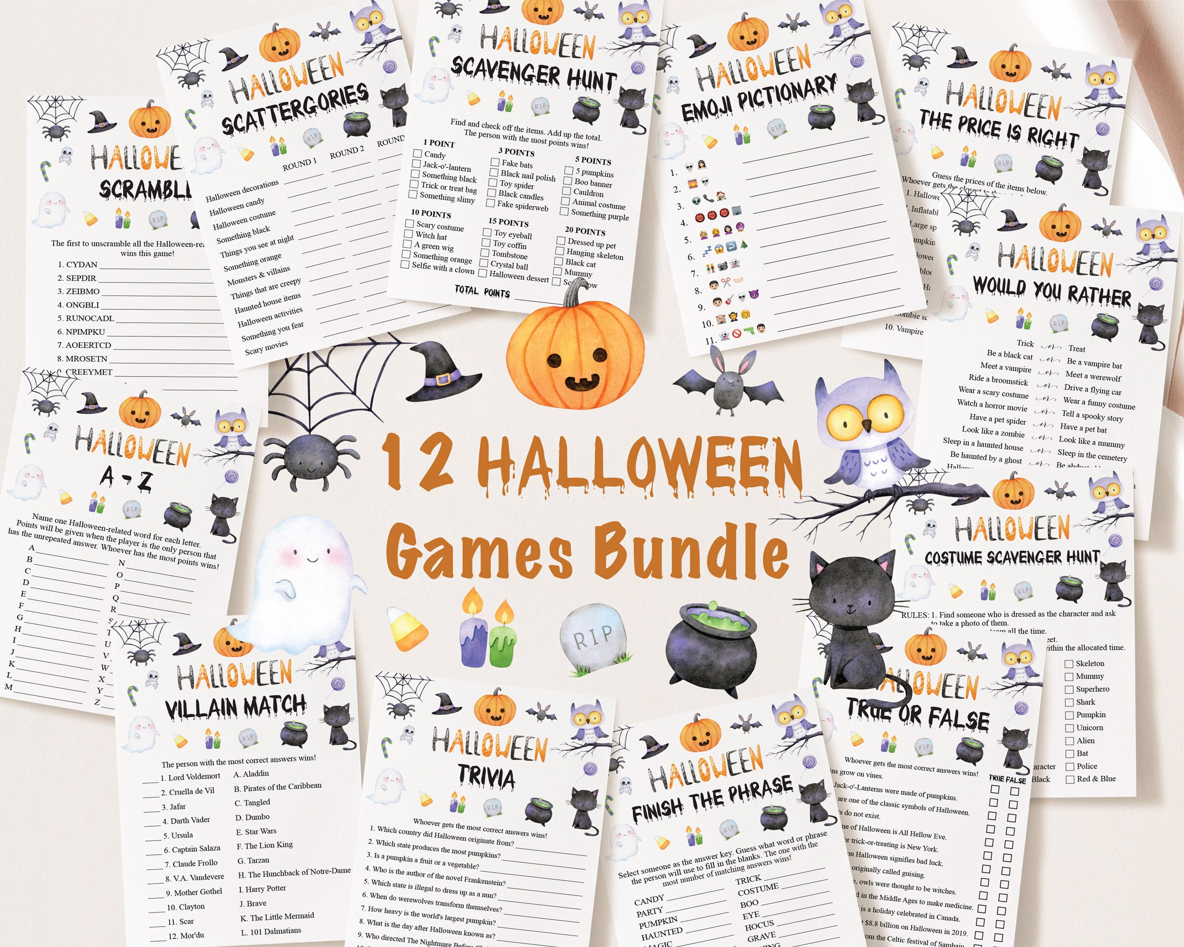 12 Halloween Games Bundle Halloween Party Games Halloween - Etsy