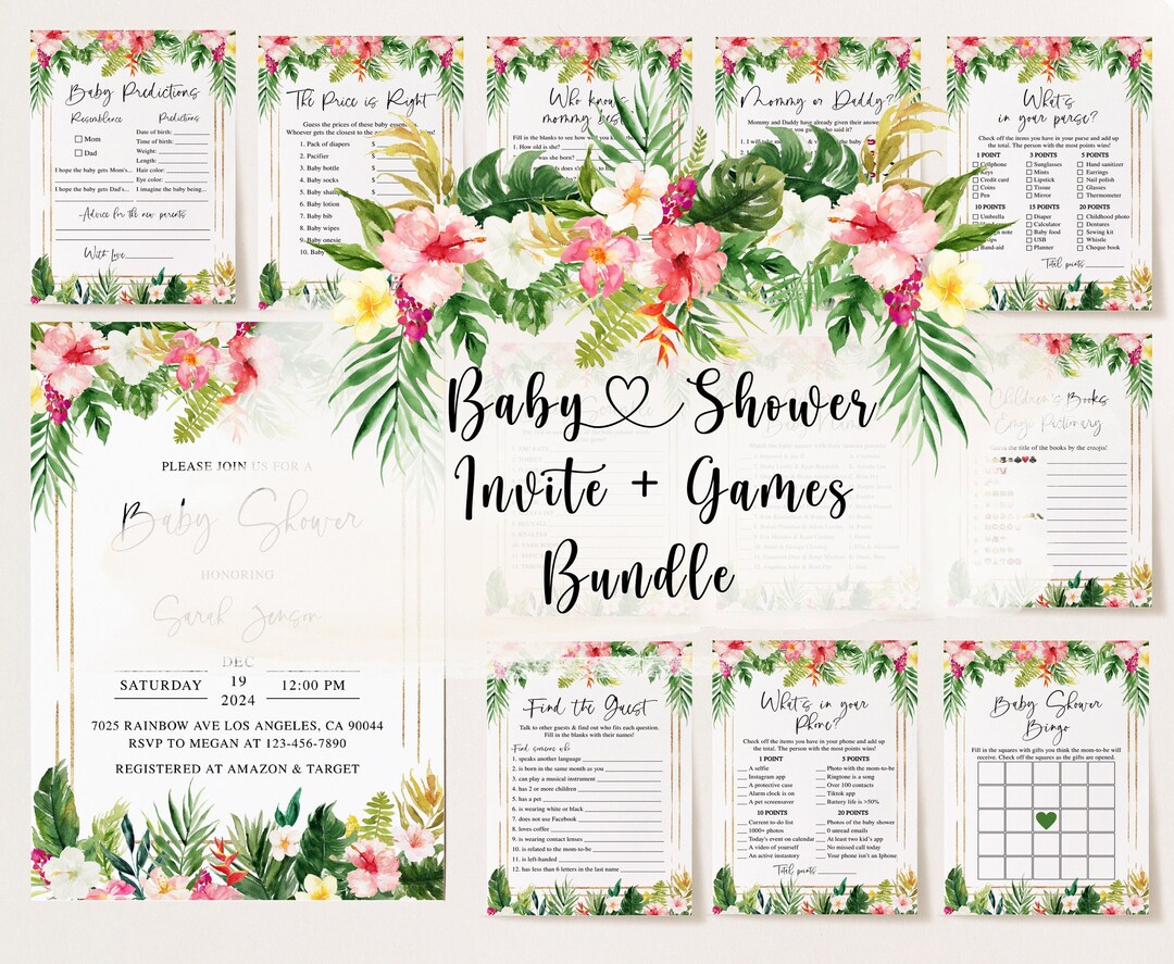 Tropical Baby Shower Bundle, Tropical Baby Shower Invitation, Tropical ...