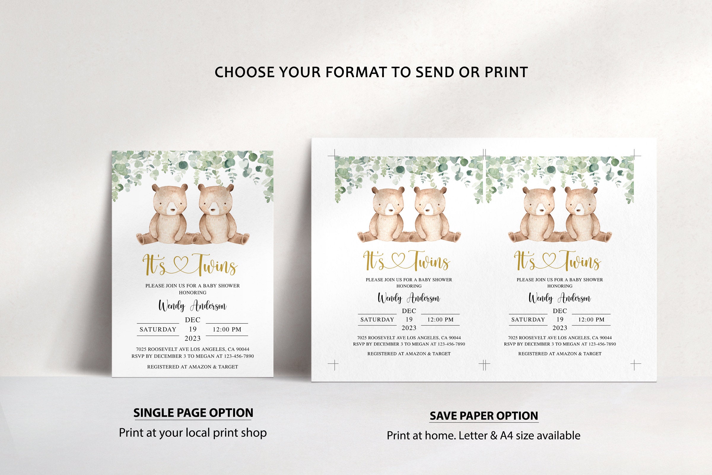 Twins Baby Shower Invitation Twins Baby Shower Invite Twin | Etsy