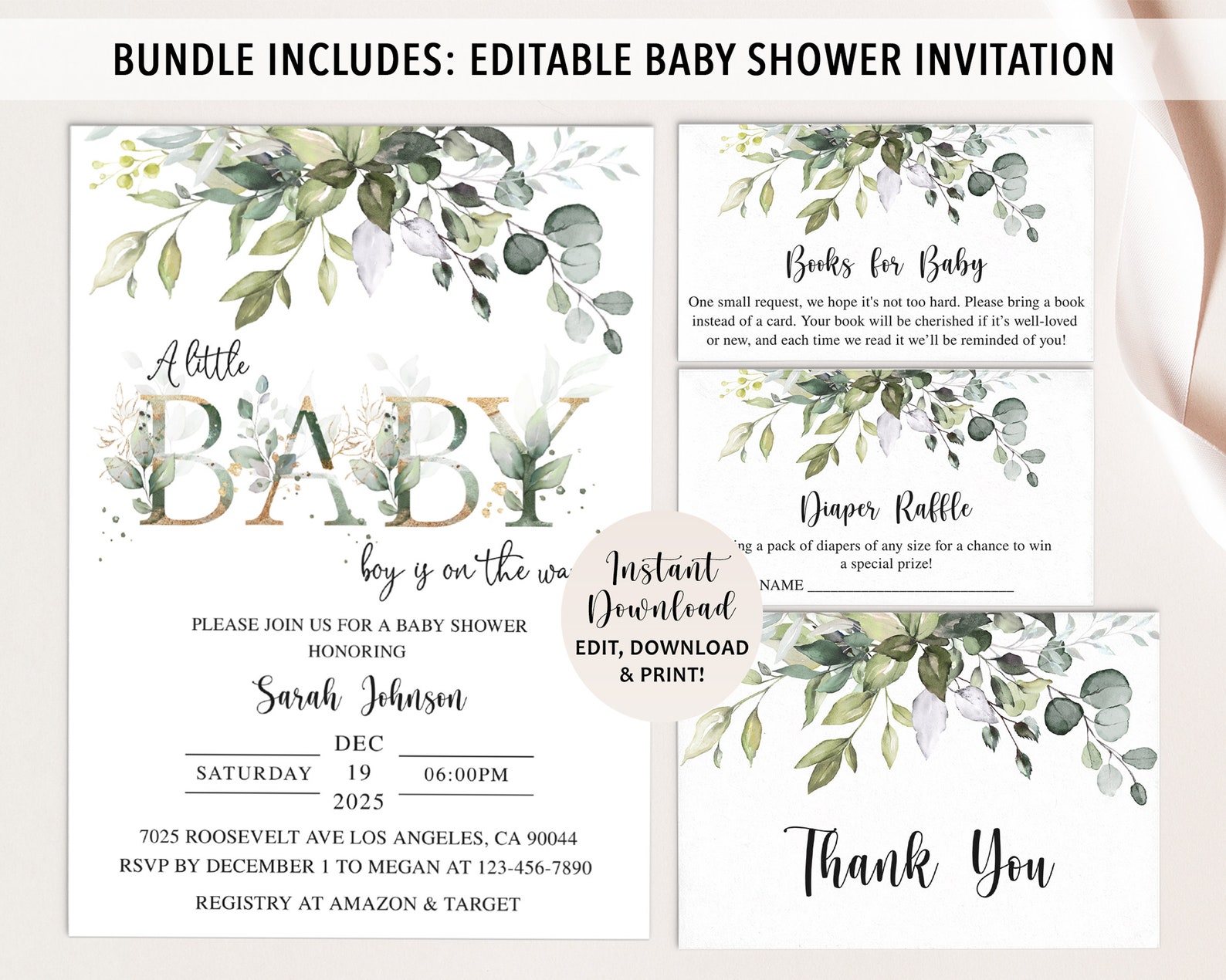 Greenery Baby Shower Bundle Greenery Baby Shower Invitation - Etsy