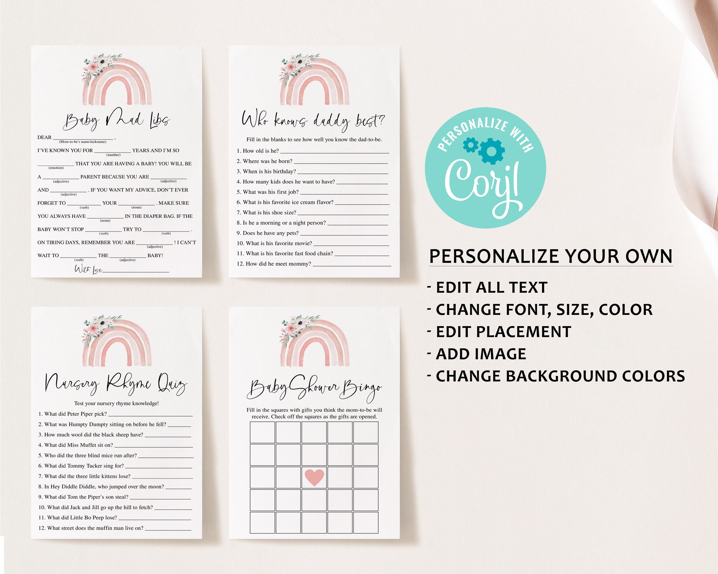 14 Boho Rainbow Baby Shower Games Rainbow Baby Shower Games | Etsy