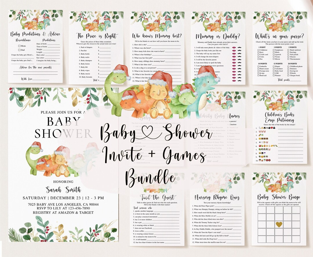 Christmas Dinosaur Baby Shower Bundle Dinosaur Baby Shower Invitation ...