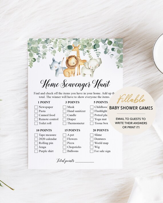 Virtual Baby Shower Games Home Scavenger Hunt Animal Baby | Etsy