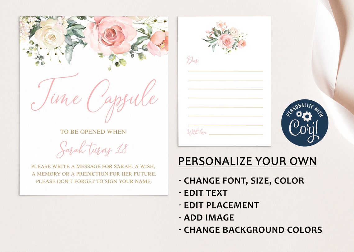 Editable Time Capsule Sign Floral Time Capsule Sign Time - Etsy