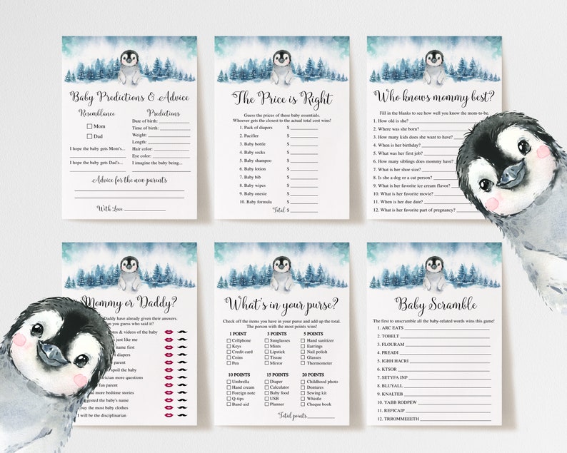 Penguin Baby Shower Bundle, Penguin Baby Shower Invitation, Penguin ...