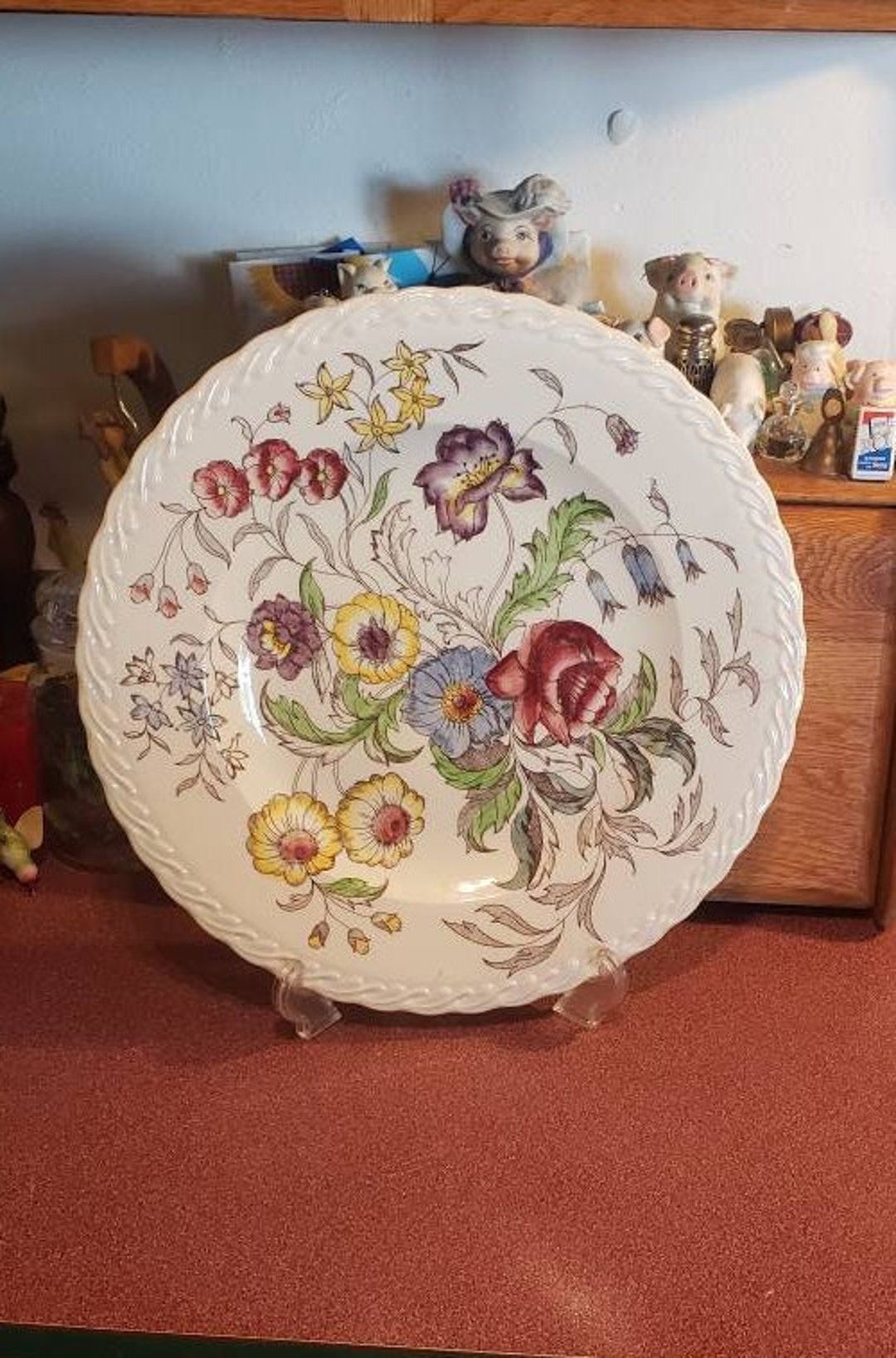 Vernon Ware Kilns Mayflower Round 13" 7/8" Platter Chop/serving Plate ...