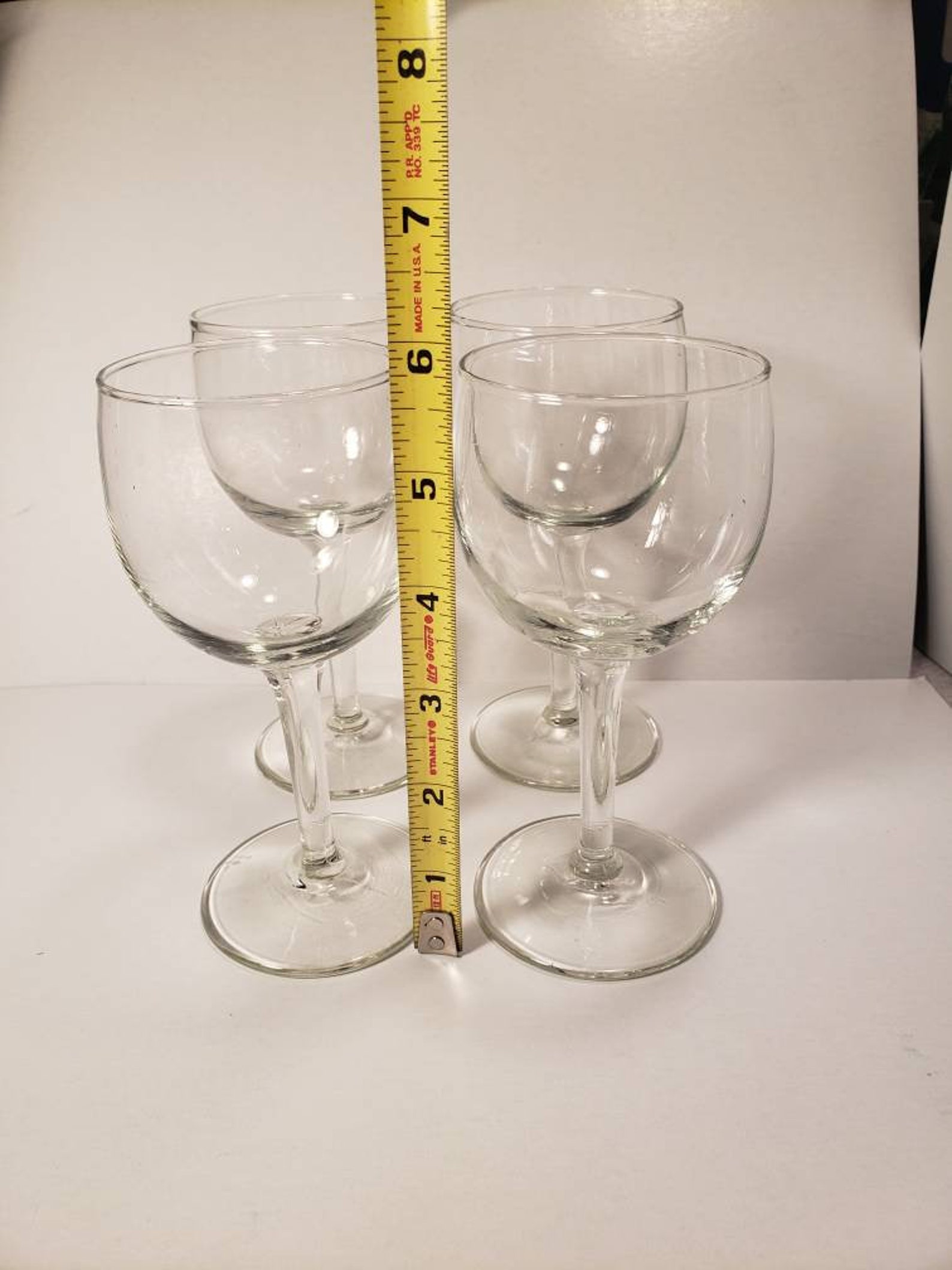 4 Clear Glass Thick Stem Wine Glasses Etsy