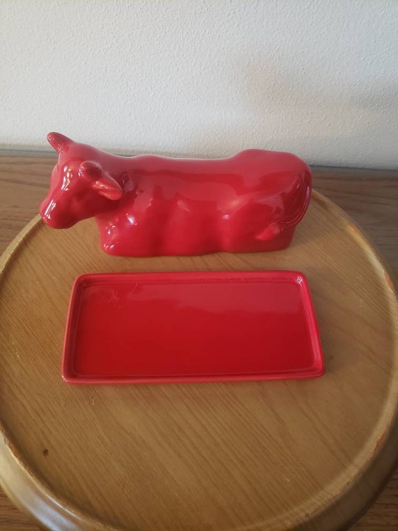 Food Network Stoneware Farmhouse Style Red Cow Butter Dish - Etsy