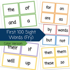 First 100 Fry Sight Words - Sight Word Flashcards - Etsy