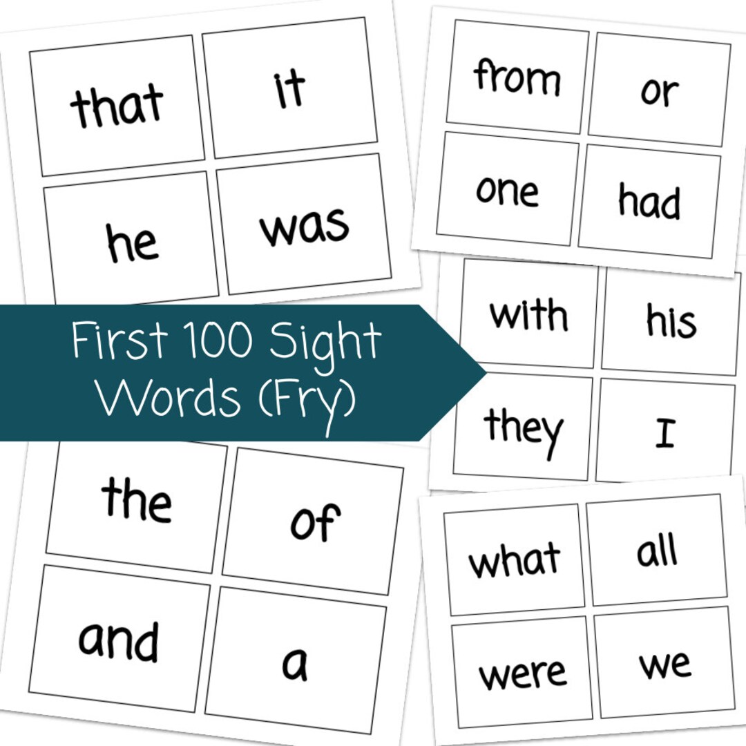 First 100 Fry Sight Words - Sight Word Flashcards - Black and White ...