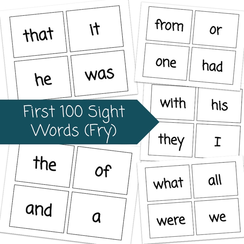 First 100 Fry Sight Words - Sight Word Flashcards - Black and White ...