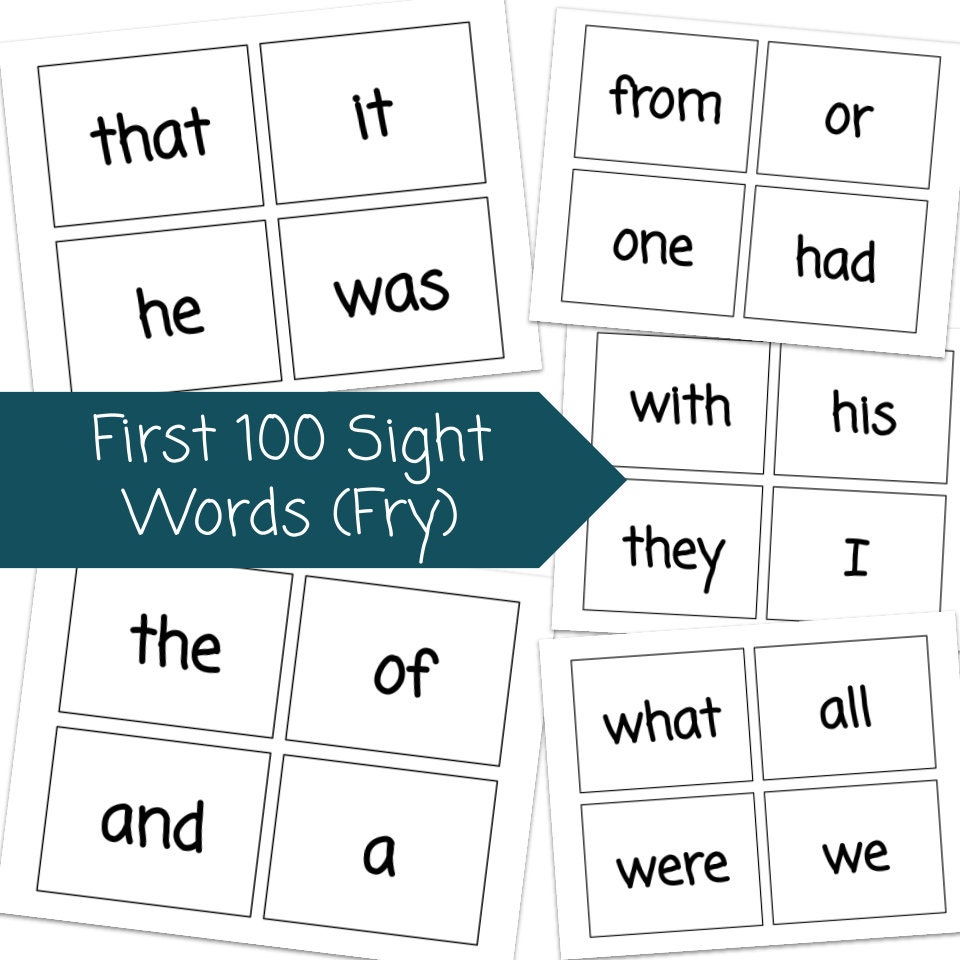 First 100 Fry Sight Words - Sight Word Flashcards - Black and White ...