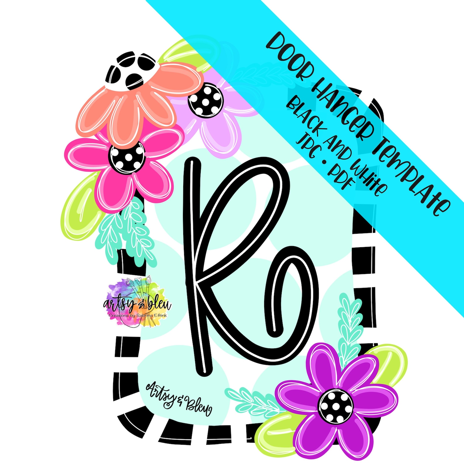 Door Hanger TEMPLATE: Funky Floral Monogram - Etsy