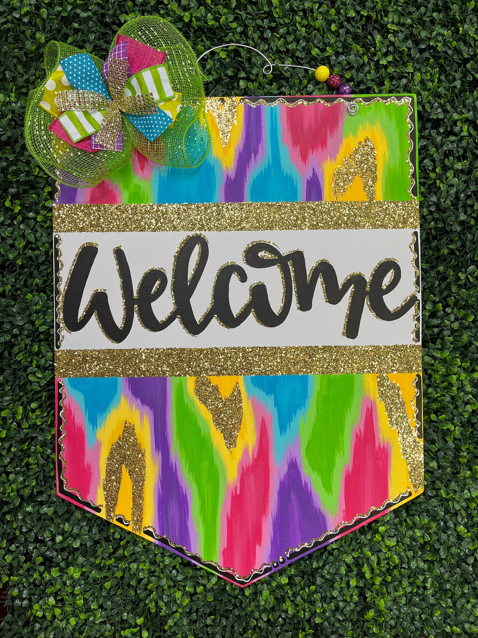 Golden Colorful Welcome Door Hanger - Etsy