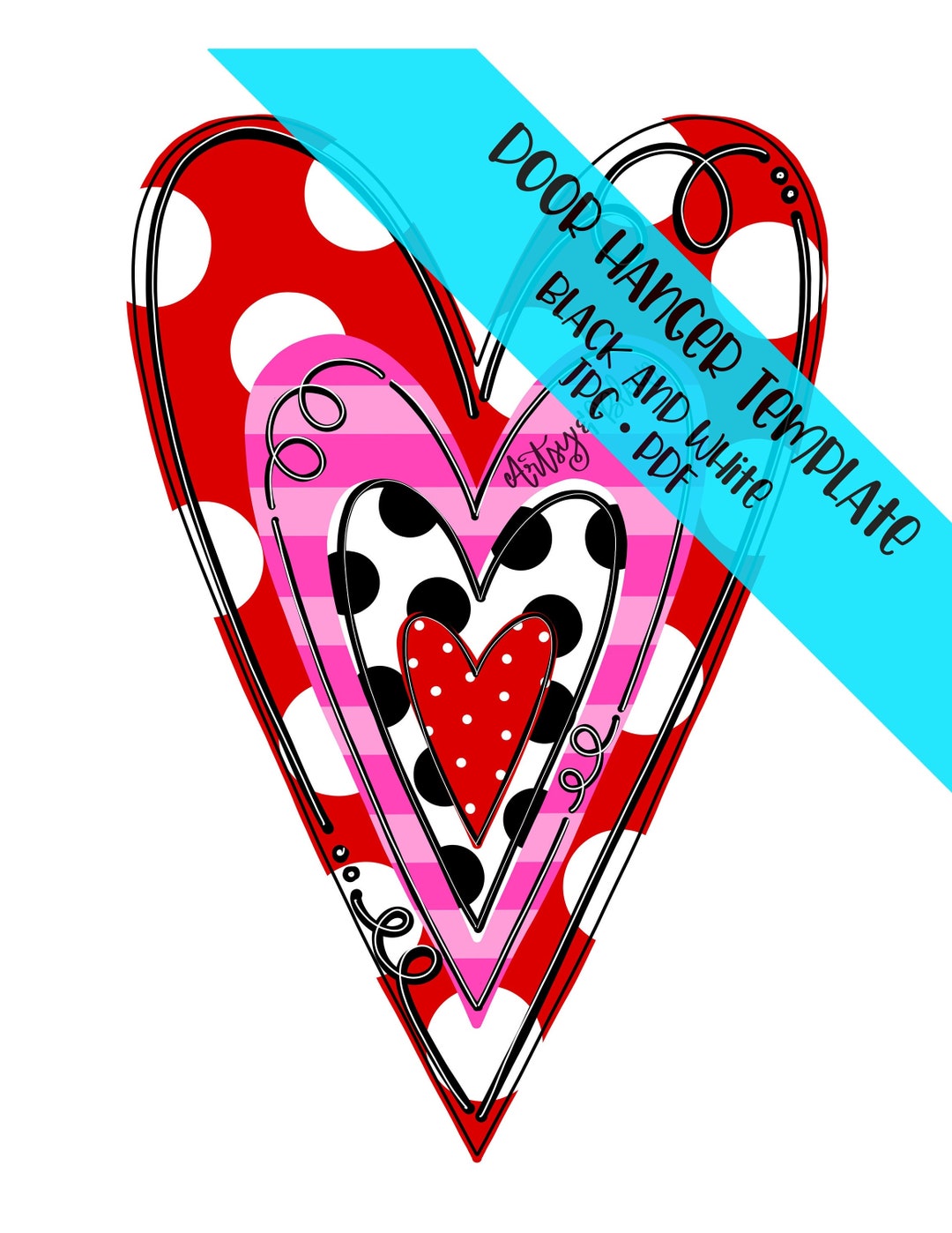 TEMPLATE Door Hanger: Valentine Hearts - Etsy
