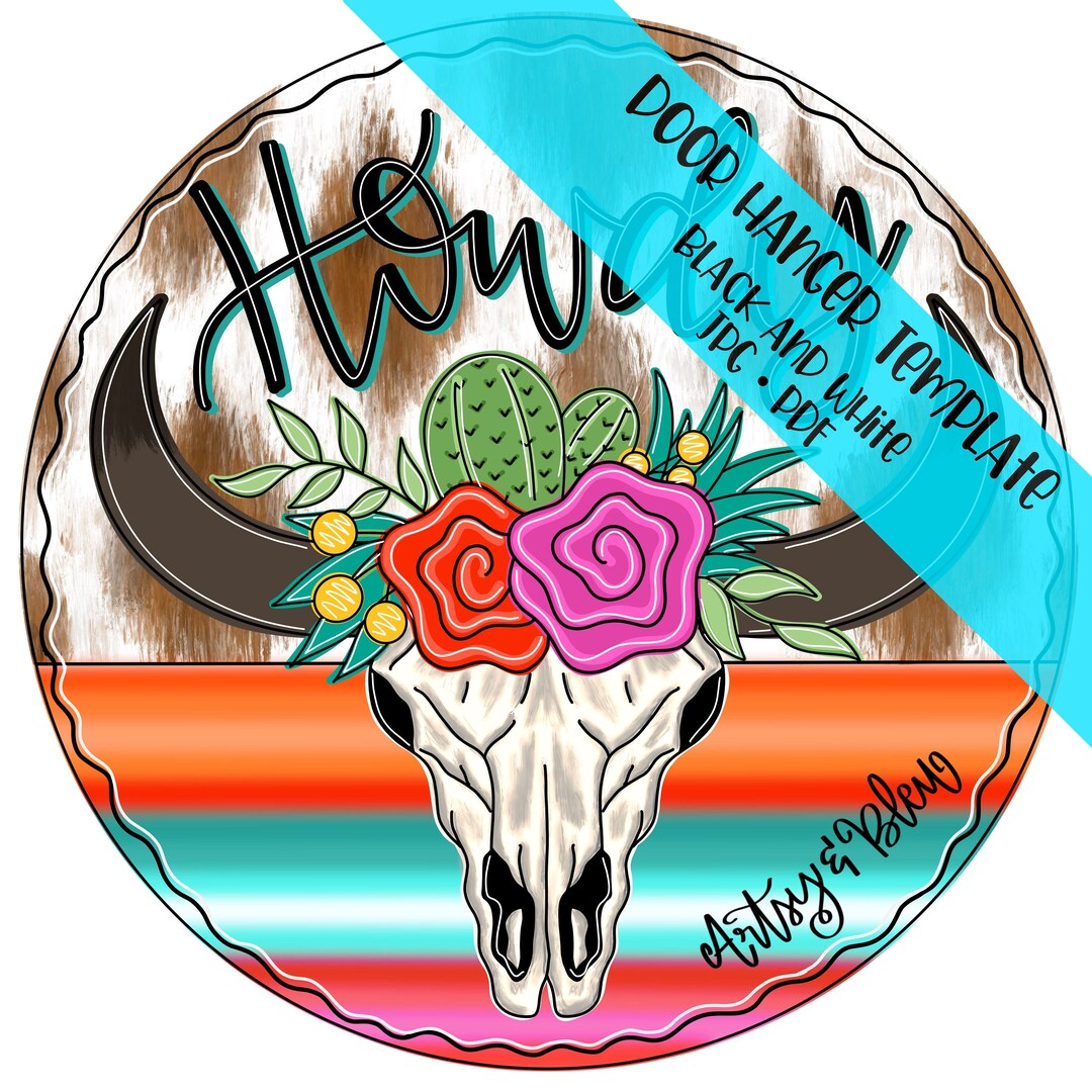 TEMPLATE Door Hanger: Western Bull Hello - Etsy