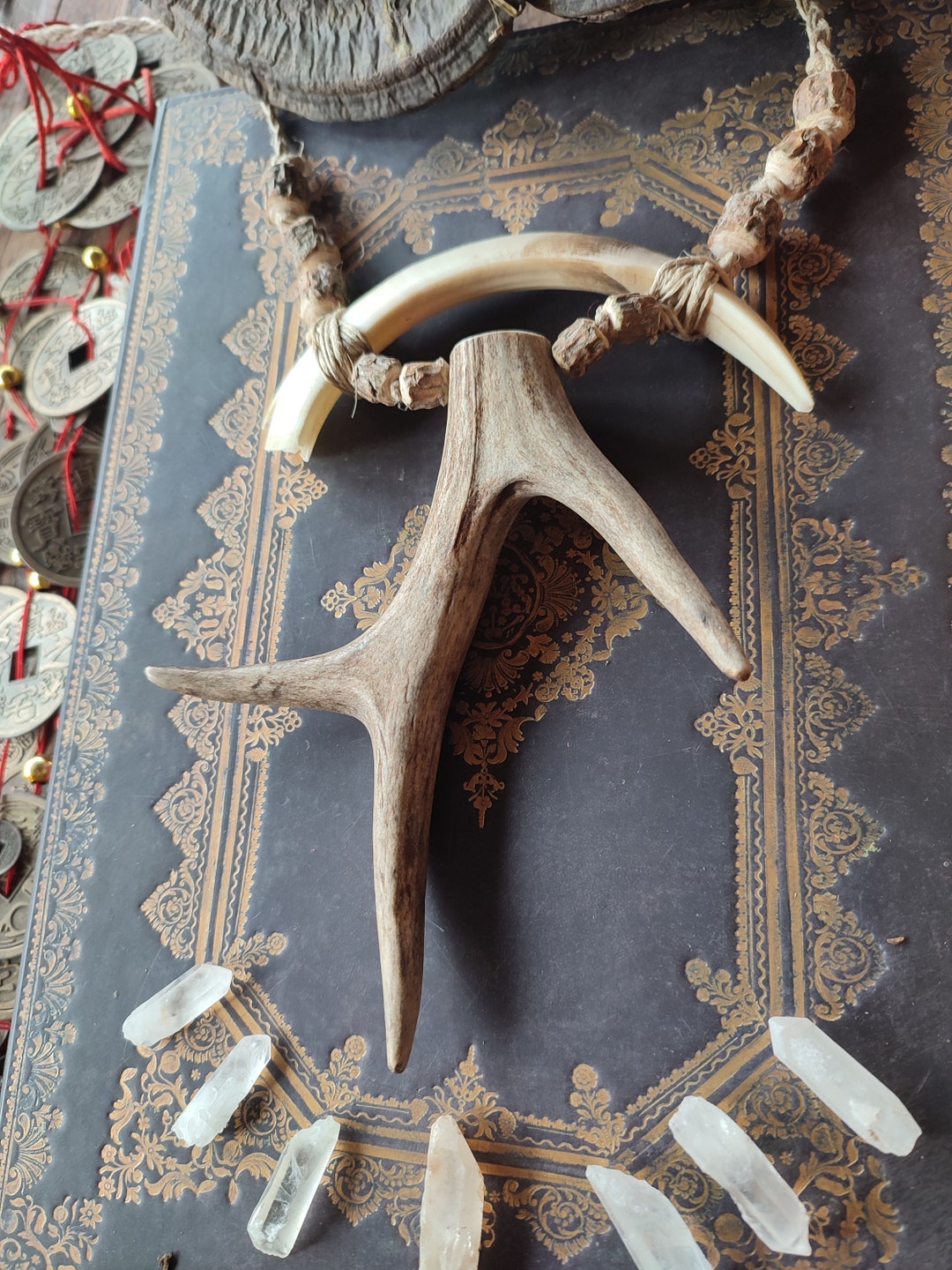 Wake up the Shaman Amulet. Deer Antler, Wild Boar & Pine - Etsy