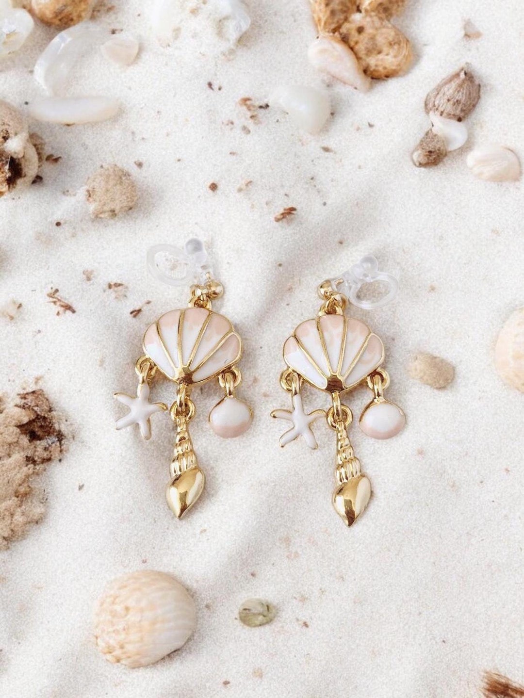 Quality Gold Filled Little Mermaid Sea Shells Dangle Earrings • Summer ...