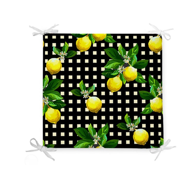 Lemon Design Seat Pad With Ties, Kitchen Chair Pads, Home Decor, Garden ...