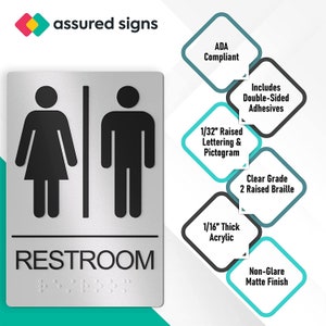Restroom Signs for Business - for Men & Women - 9" by 6" - ADA ...