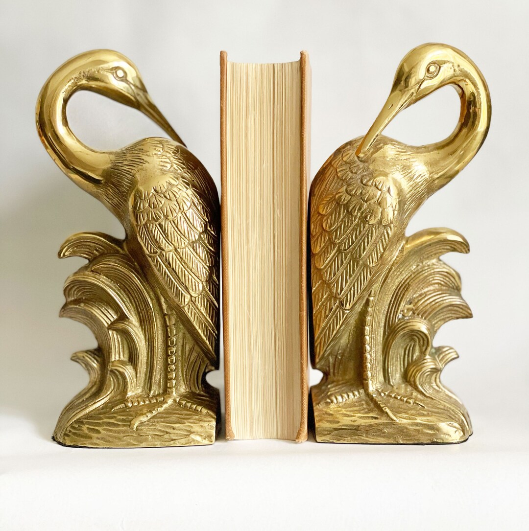 Art Deco Solid Brass Crane Bookends Set of 2 | Vintage Bronze Heron ...