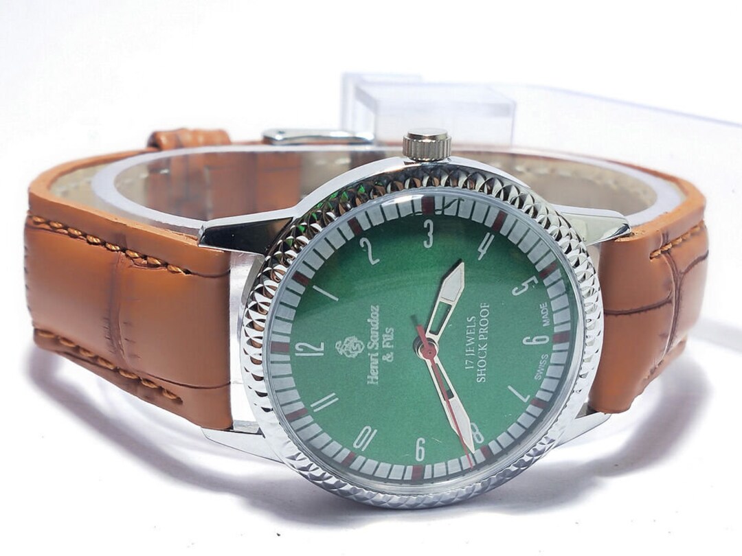 Vintage Henri Sandoz Mechanical Hand Winding ST96 Movement Dial Wrist ...