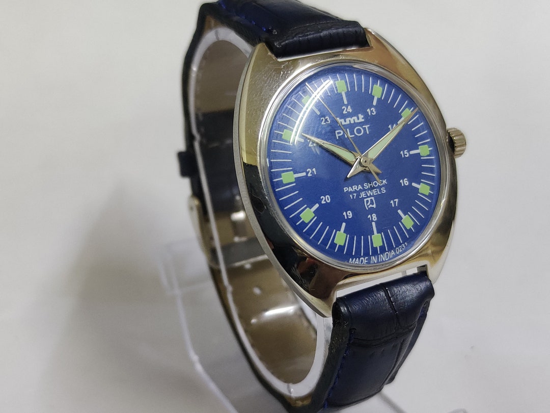 Vintage HMT Pilot Mechanical Hand Winding Movement Dial Wrist Watch ...