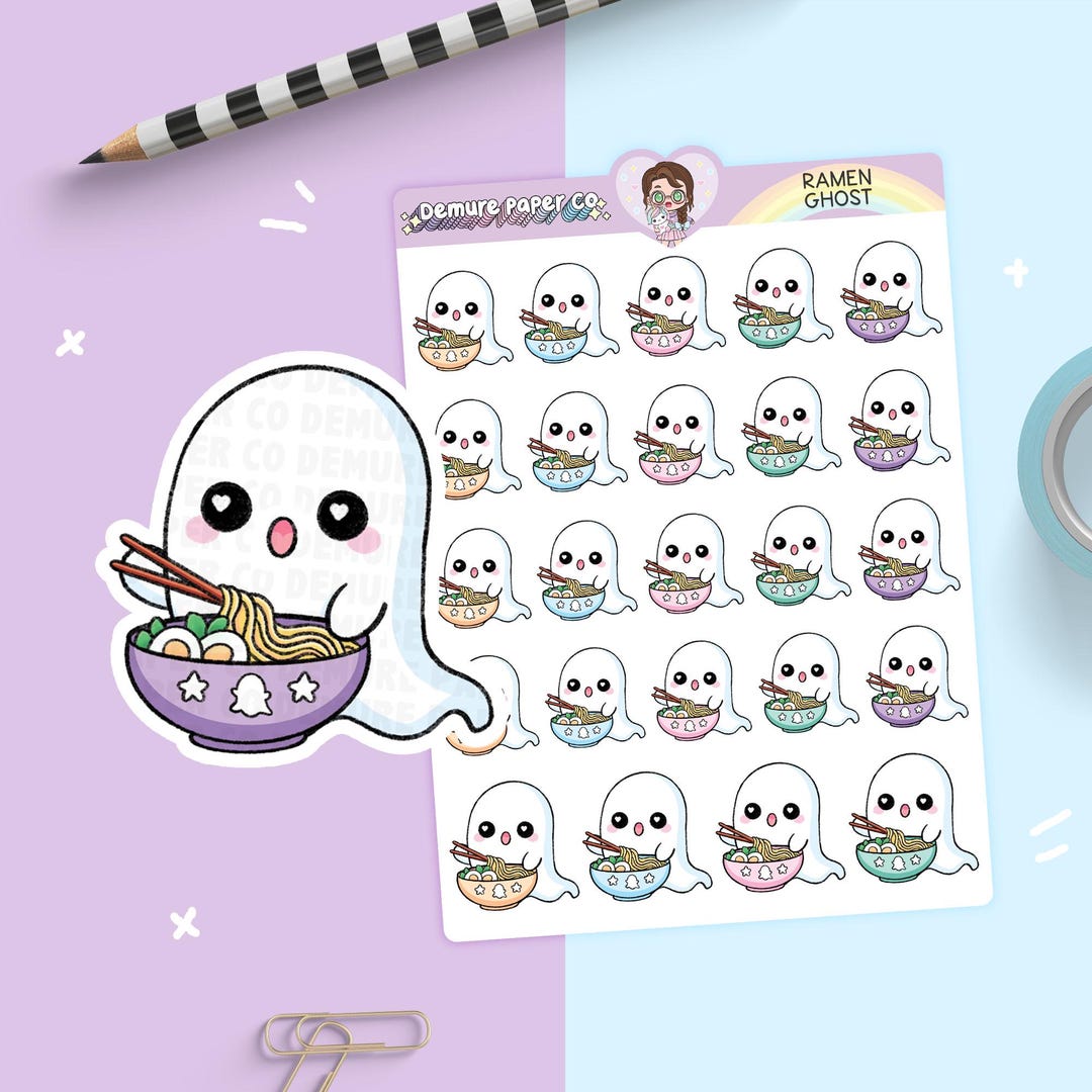 Ghost Ramen Planner Sticker Sheet, Pastel Rainbow Kawaii Cute Halloween ...