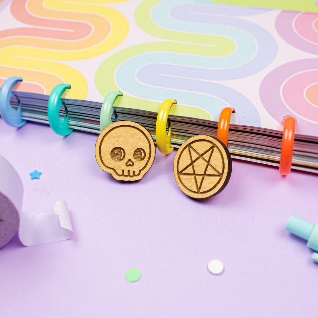 Handmade Wooden Pin Set, Skull and Pentagram Lapel Pins 1 Inches Each ...