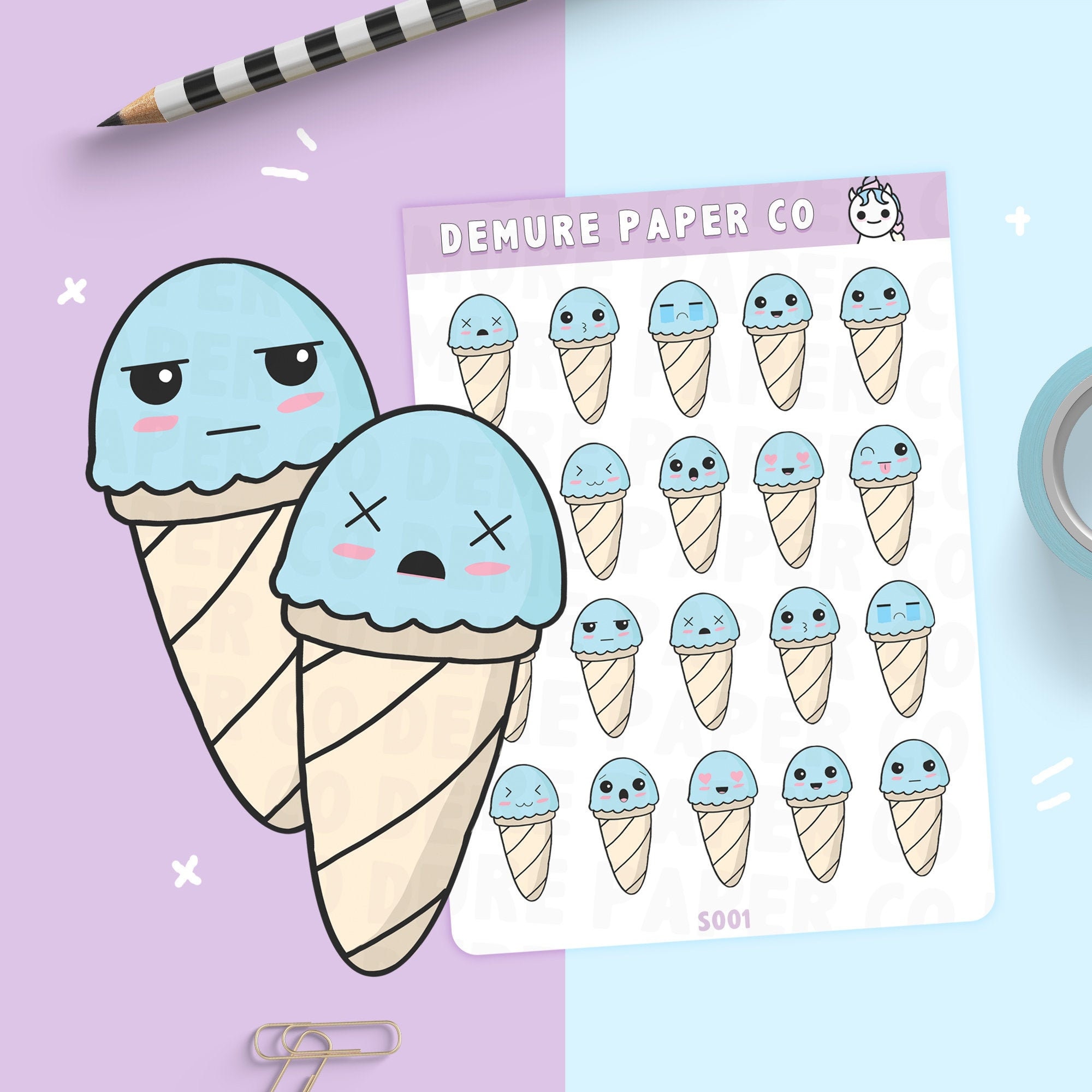 Ice Cream Mood Tracker Planner Stickers / Cute Pastel Kawaii | Etsy
