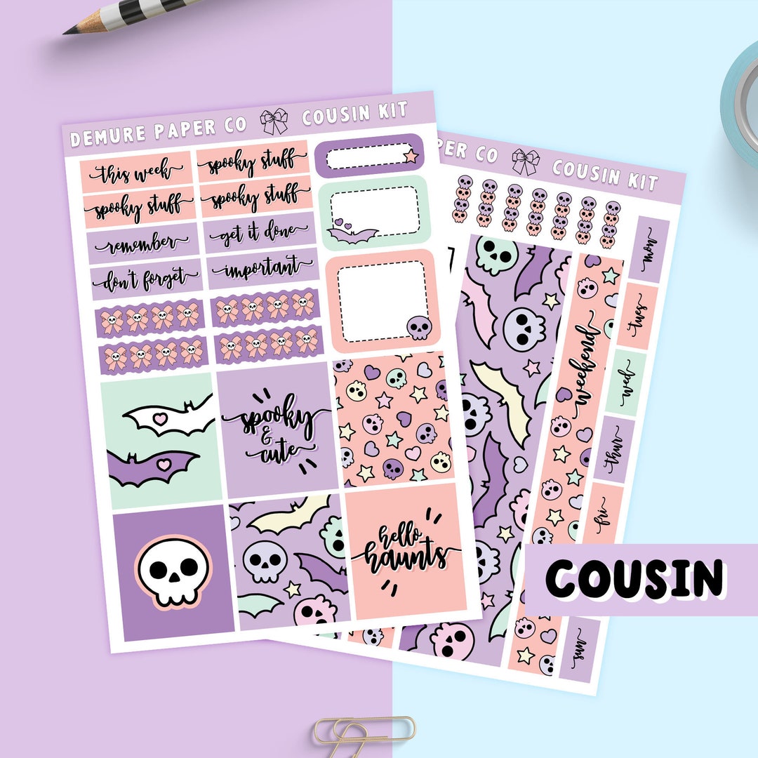 Spooky Doodles Weekly Sticker Kit for Hobonichi Cousin / Cute Pastel ...