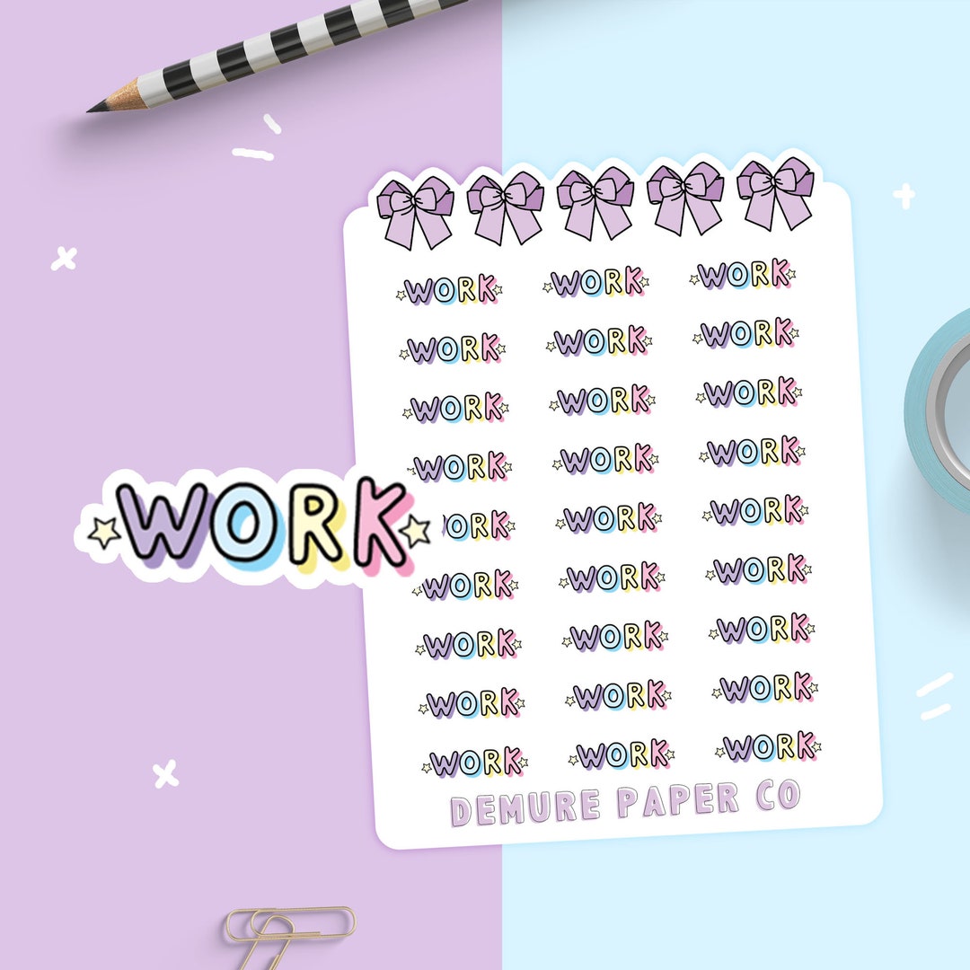 Work Mini Script Stickers, Pastel Bubble Letter Planner Sticker Sheet ...