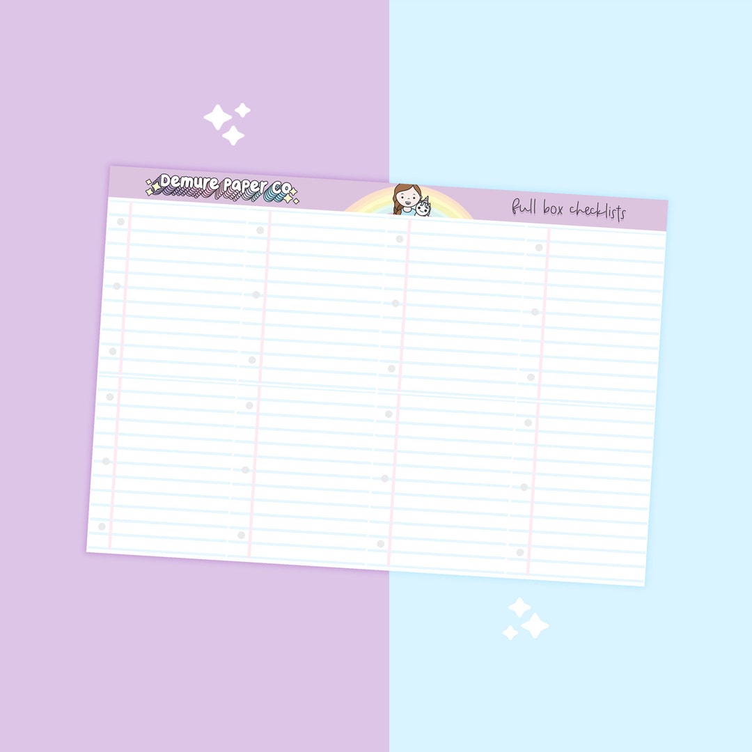 Ruled Paper Full Box Planner Stickers Sheet, 1.5 Inch Width Columns for ...