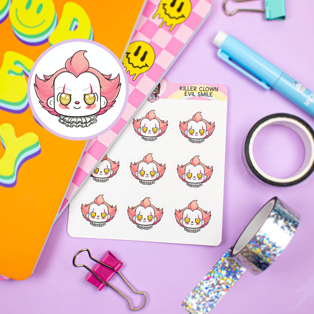 Killer Clown Evil Smile Emotion Planner Sticker Sheet, LIMITED EDITION ...