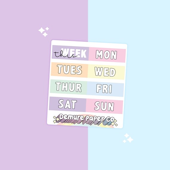 Rainbow Days of the Week Date Covers for Vertical Planners | Etsy