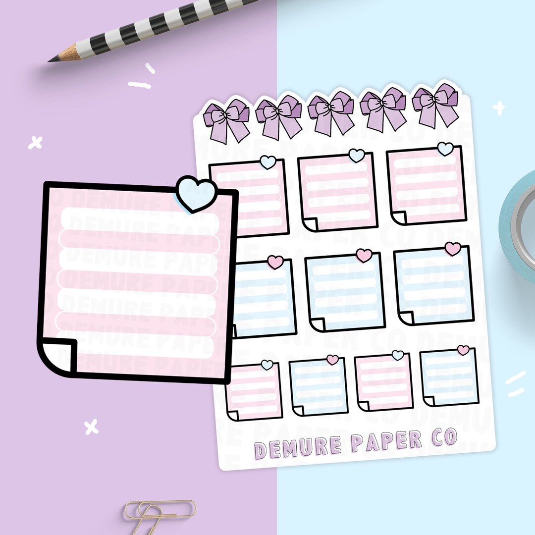 Pastel Sticky Note Planner Stickers Sheet, Heart Memo Pad Stickers Bujo ...