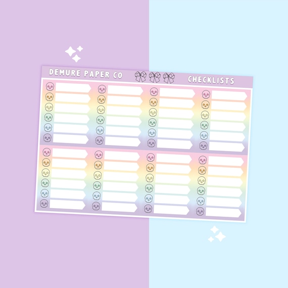 Rainbow Skulls Full Box Checklists Planner Stickers Sheet for | Etsy