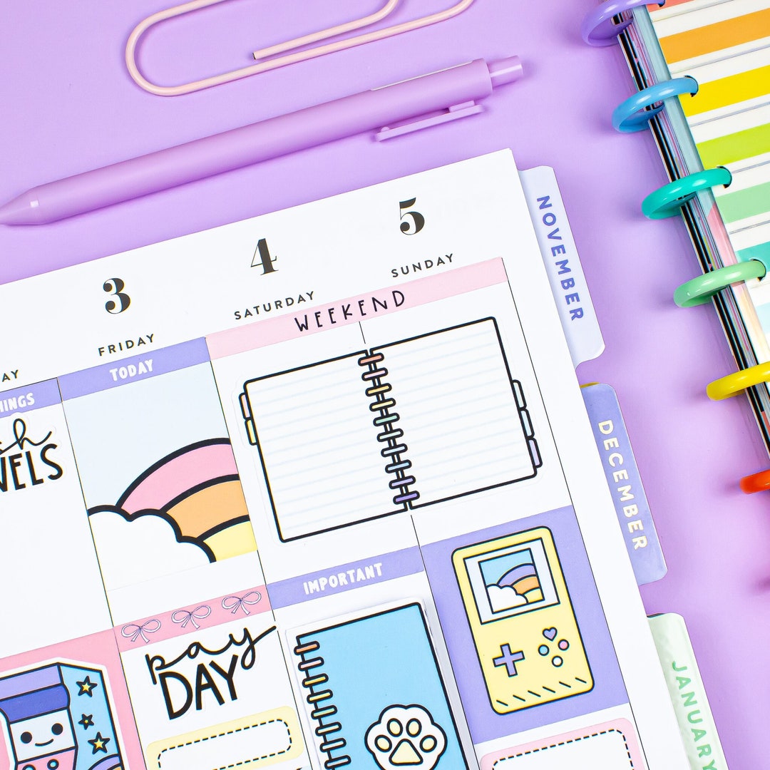 Flat Lay Planner Stickers, Open Lined Disc Planner Rainbow Functional ...