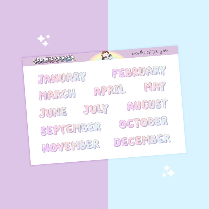 Months of the Year Cute Pastel Bubble Letters Functional - Etsy
