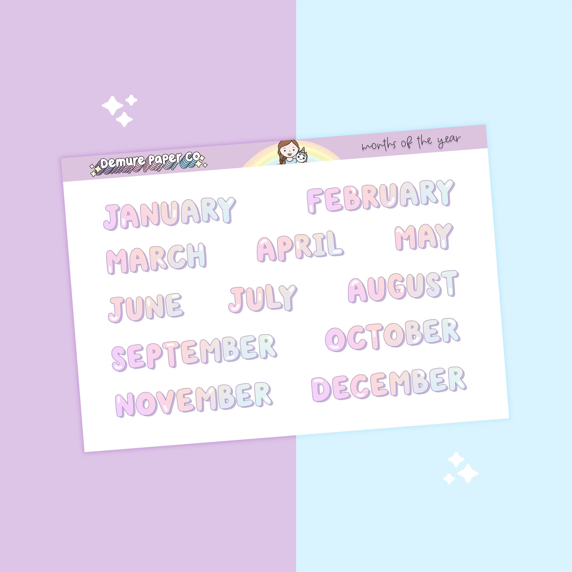 Months of the Year Cute Pastel Bubble Letters Functional - Etsy