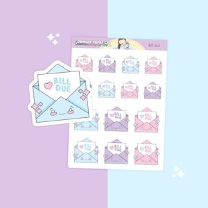 Bill Due Planner Stickers Sheet, Cute Kawaii Functional Icon Stickers ...