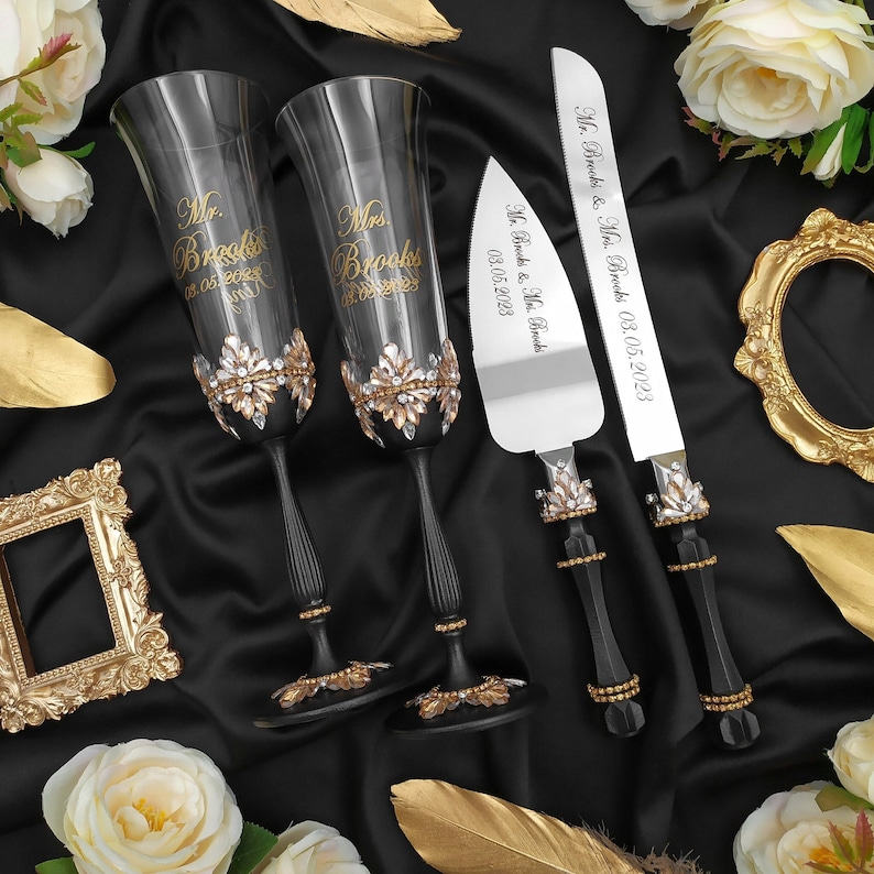 Black Wedding Cake Cutter Set and Knife Black Cake Cutting - Etsy
