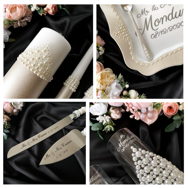 Personalized Wedding Champagne Flutes, Cake Knife Set, Rhinestone Decor ...
