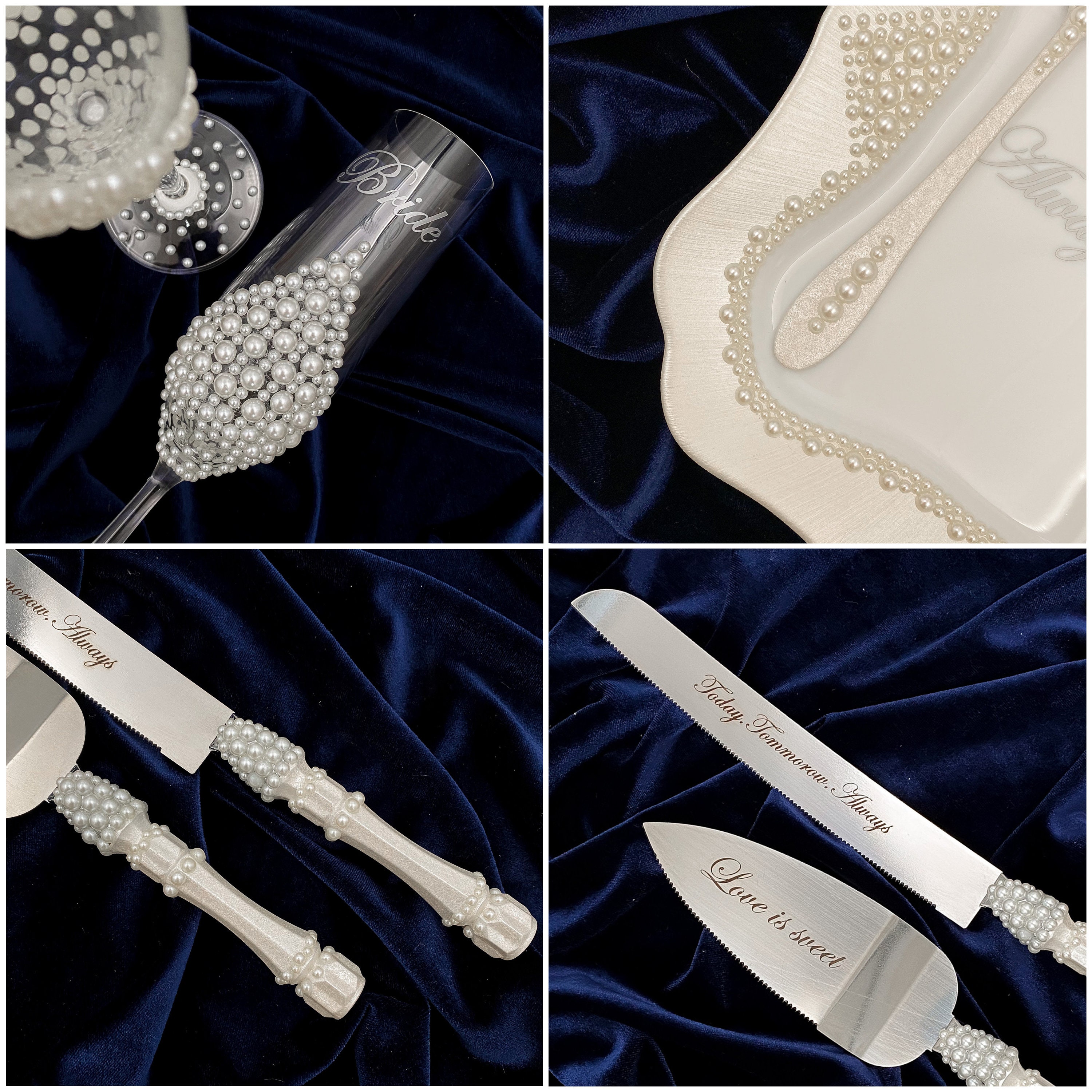Set of 7 Items Pearls Wedding Cake Cutter Set Toasting - Etsy