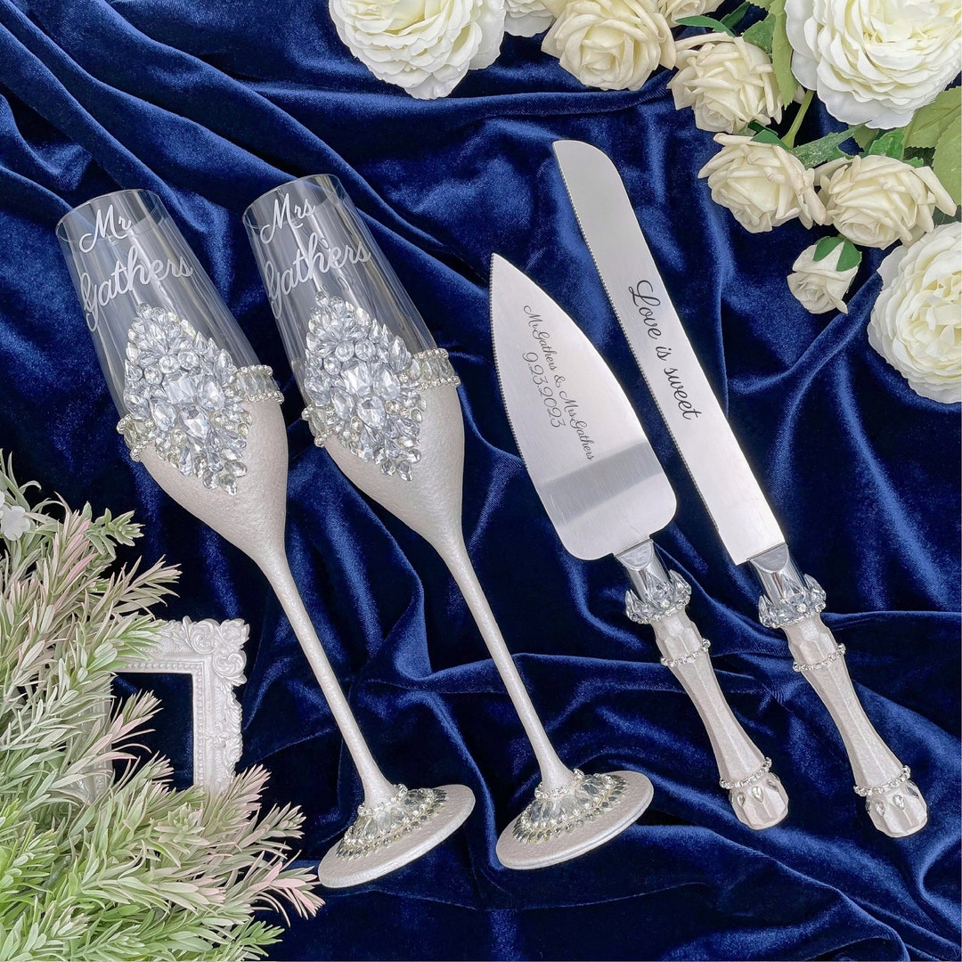 Personalized Wedding Set With Champagne Flutes, Wedding Cake Server and ...
