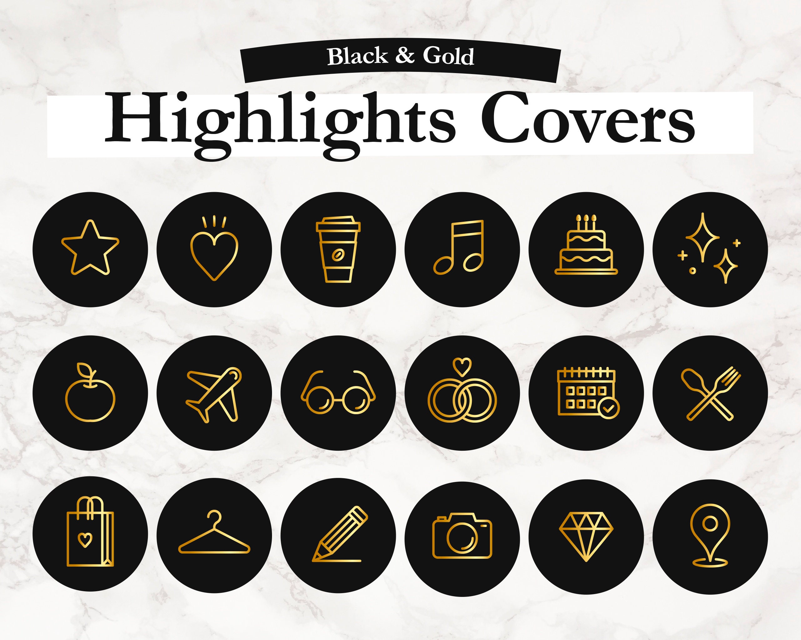 Instagram Story Highlight Covers Pack | Black & Gold | Essential Icons ...