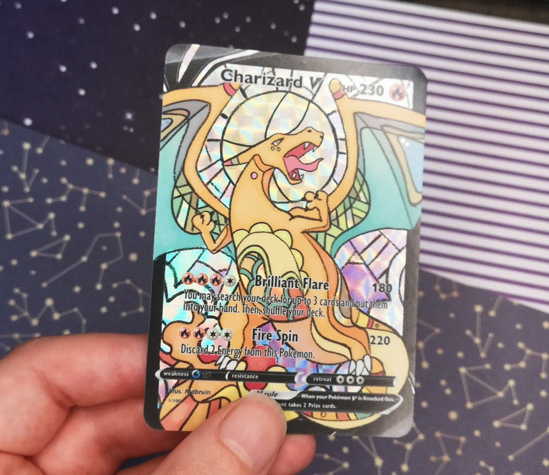 Holo Stained Glass Charizard / Custom Holographic Pokémon Card - Etsy UK